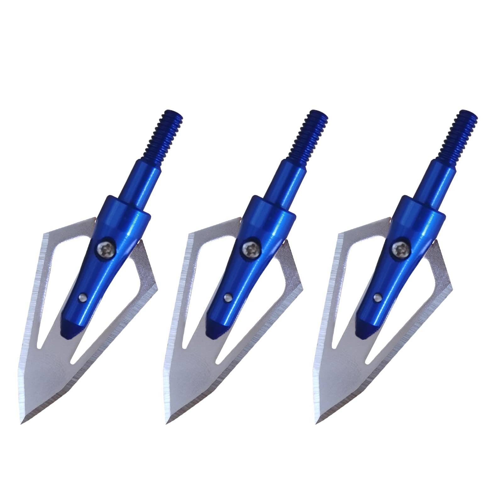 e5e10 Steel Flat Broadheads with 2 Blades 100 Grain Hunting Arrow Tips Screw Thread 0.9" Cut Archery Arrowheads + 1 pcs Black Broadhead Case Plastic Portable Case for Arrowheads (12pcs) (Blue)