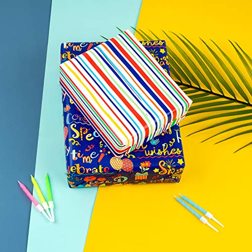 MAYPLUSS Reversible Wrapping Paper Roll - Mini Roll - 17 Inch X 32.8 Feet - Birthday Design (47.3 sq.ft.ttl)