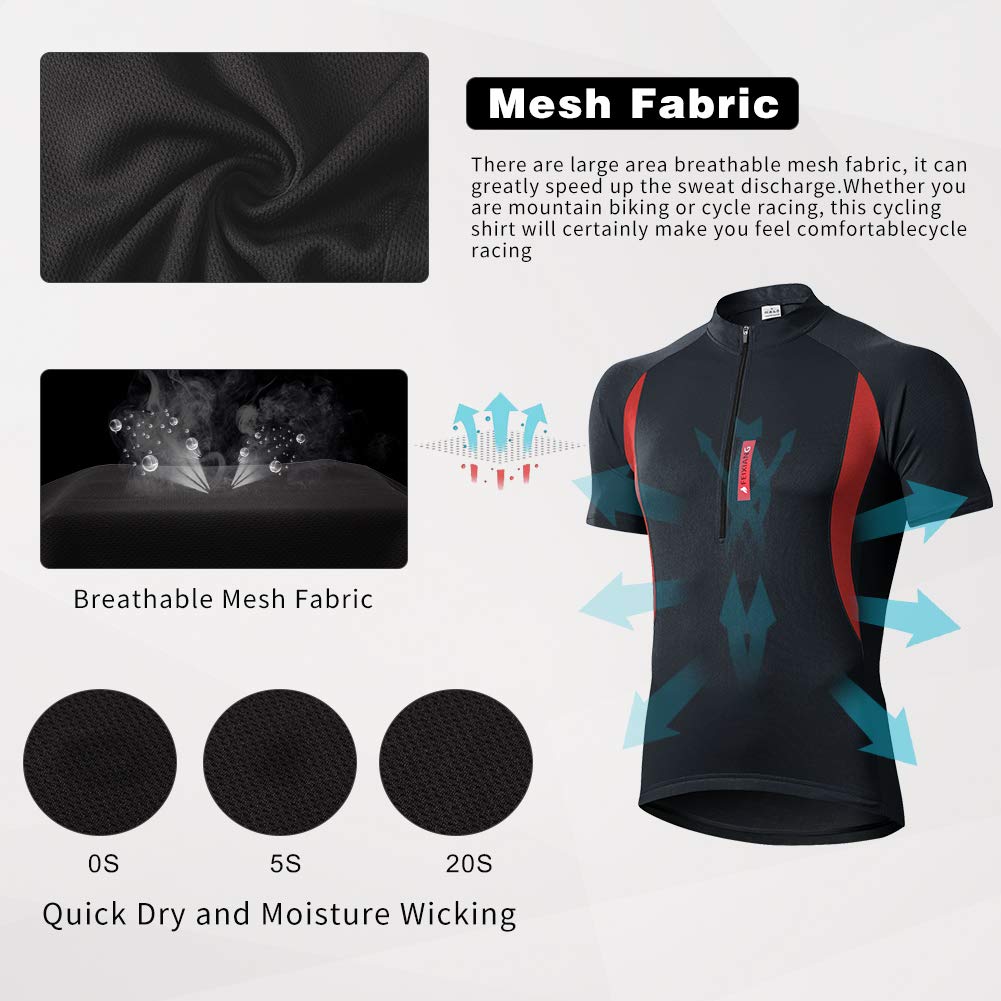 FEIXIANG Men's Cycling Bike Jersey Short Sleeve Moisture Wicking Breathable Biking Shirts with 3 Rear Pocket Black
