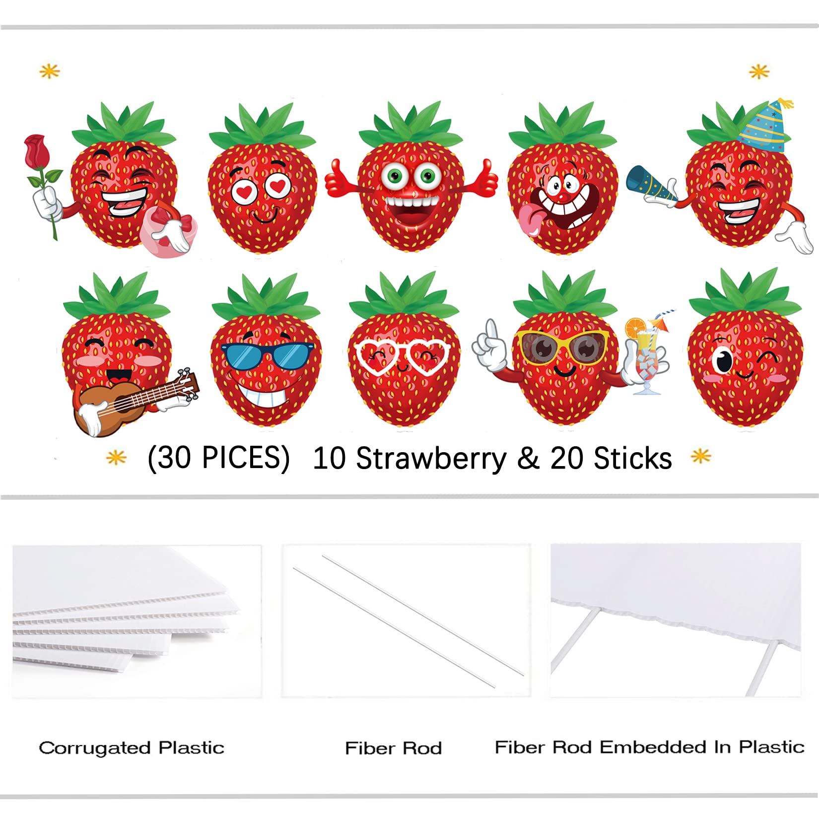 Large Size Strawberry Party Decorations - Fruit Themed Party Yard Signs - 10Pcs Strawberry Decor for Garden/Patio/Lawn/Festive Atmosphere/Birthday Themed Party.