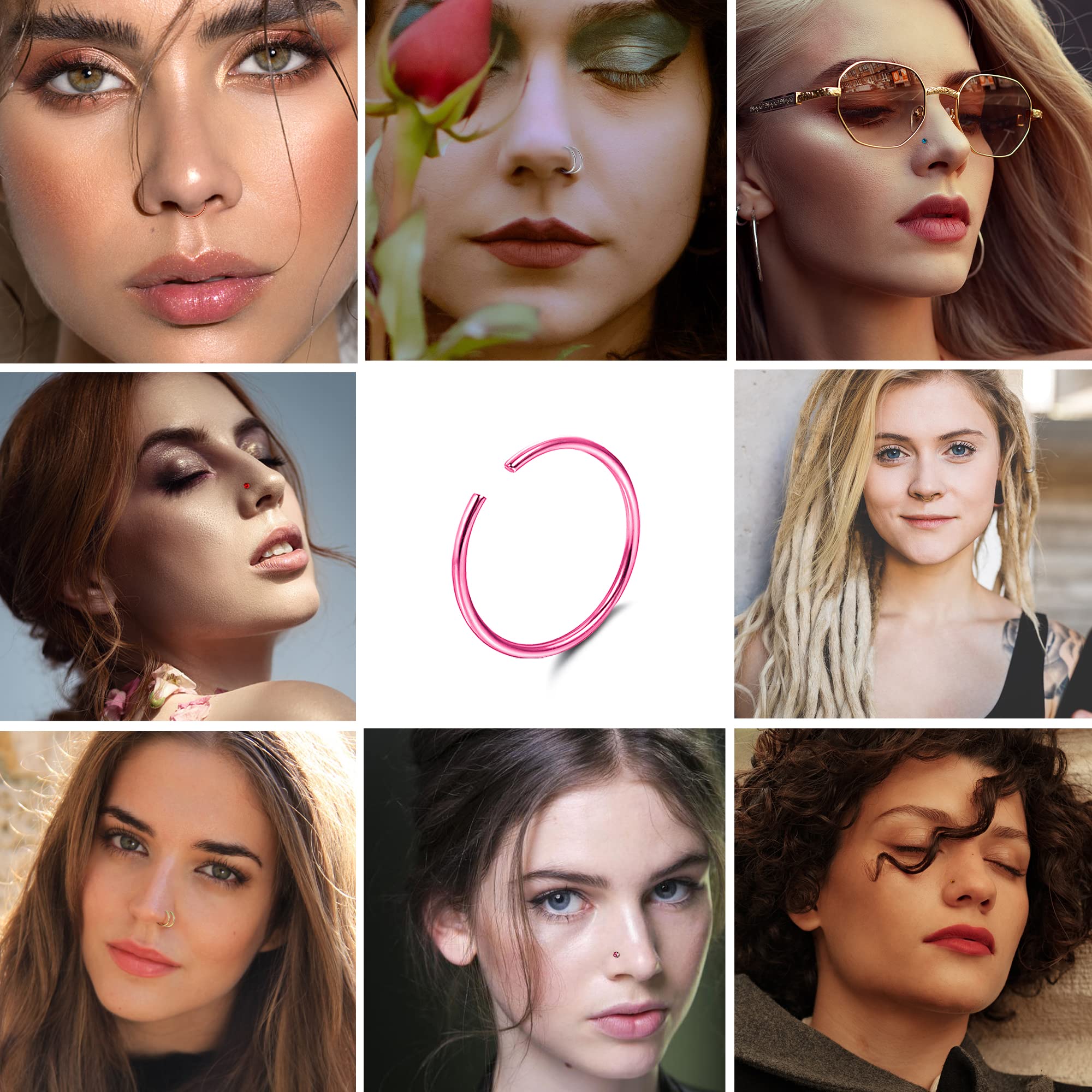 FIBO STEEL 118 Pcs Surgical Steel Double Nose Rings for Women Men Nose Ring Studs and Hoops 20G Bone Nose Studs Ring Nose Piercing Jewelry