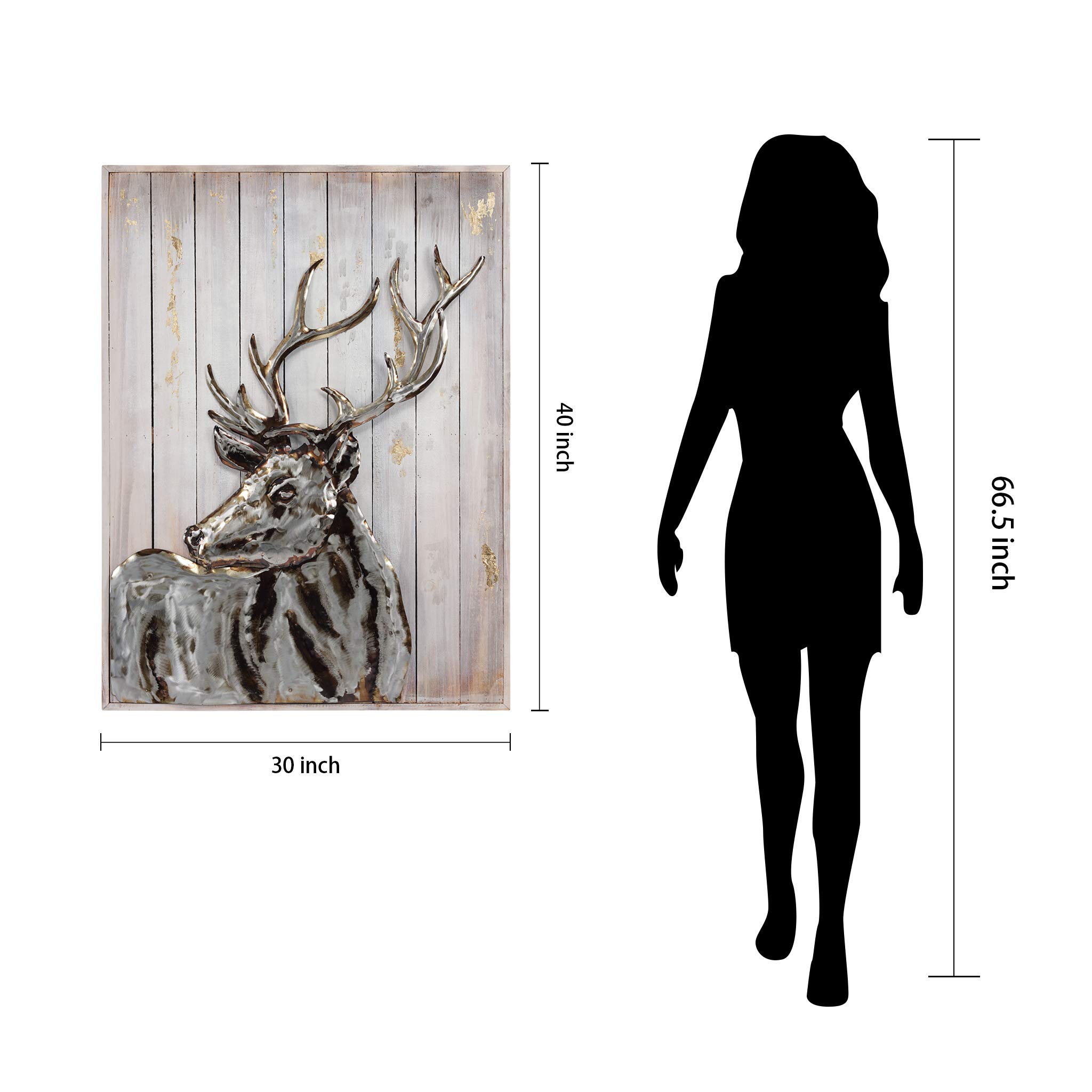 Empire Art Direct Deer Metal Hand Painted Primo Mixed Media Iron Sculpture on Slatted Solid Wood 3D Wall Art,Christmas Gift New Year Gift, 40 in. x 2.8 in. x 30 in, Grey