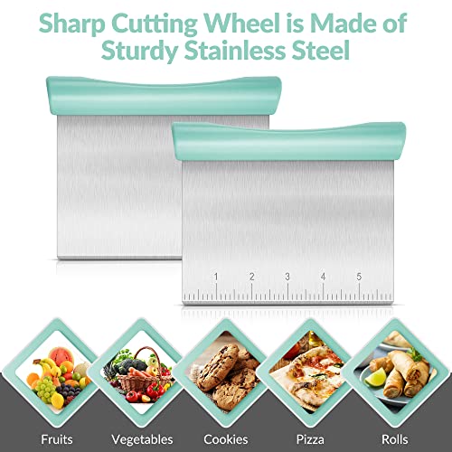 Rainspire Bench Scraper, Stainless Steel Dough Scraper, Pastry Scraper, Pizza and Dough Cutter Multi-Purpose Scraper/Chopper, Pizza Cutter Food Chopper Baking Supplies Kitchen Gadgets, Mint Green