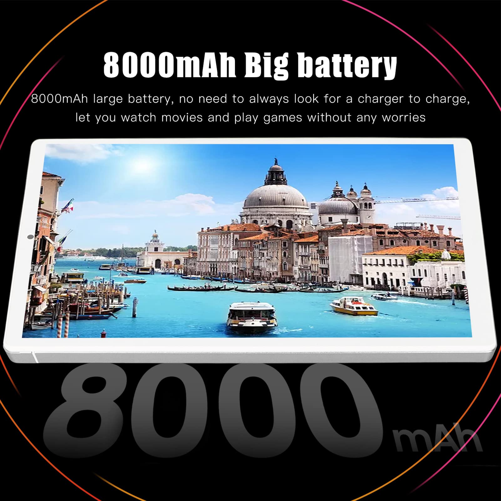 Fydun 10.1 Inch Tablet, 1080x1920 IPS Display 10 Core Silver 4GB 64GB CPU 8000mAh 13MP Camera HD for Work Study 100‑240V US Plug