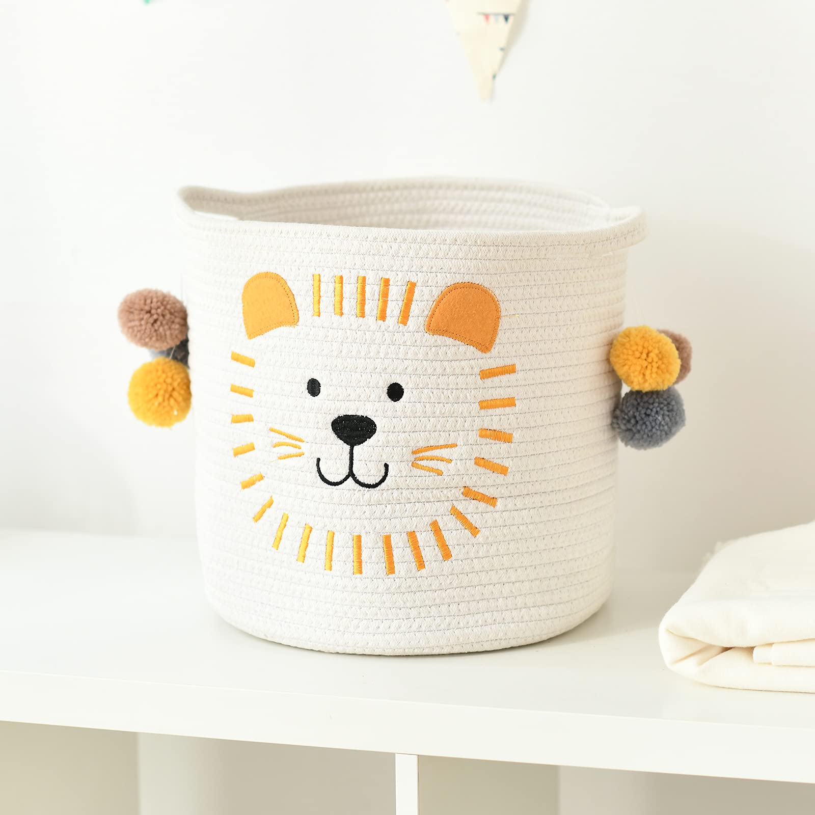 INough Toy Storage Baskets Cute Laundry Basket with Handles Dog Toy Storage Basket Durable Large Cotton Rope Storage Bins Home Organizer Solution for Office, Bedroom, Closet, Toys & Laundry (Lion)