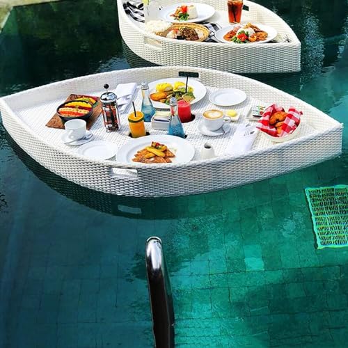 Floating Tray Floating Pool Tray Diamond Swimming Pool Floating Serving Tray Plate Table & Bar, for Pool Serving Drinks, Brunch, Food On The Water (Color : White)