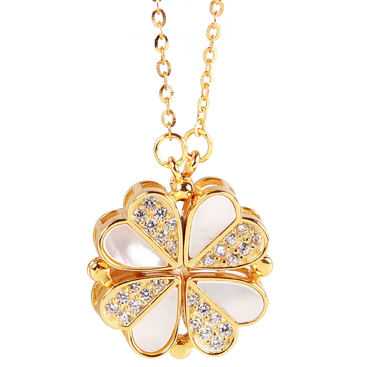 Guptue 4 Leaf Clover Heart 2 in 1 sterling silver Pendant Necklace for Women and Valentine Gift