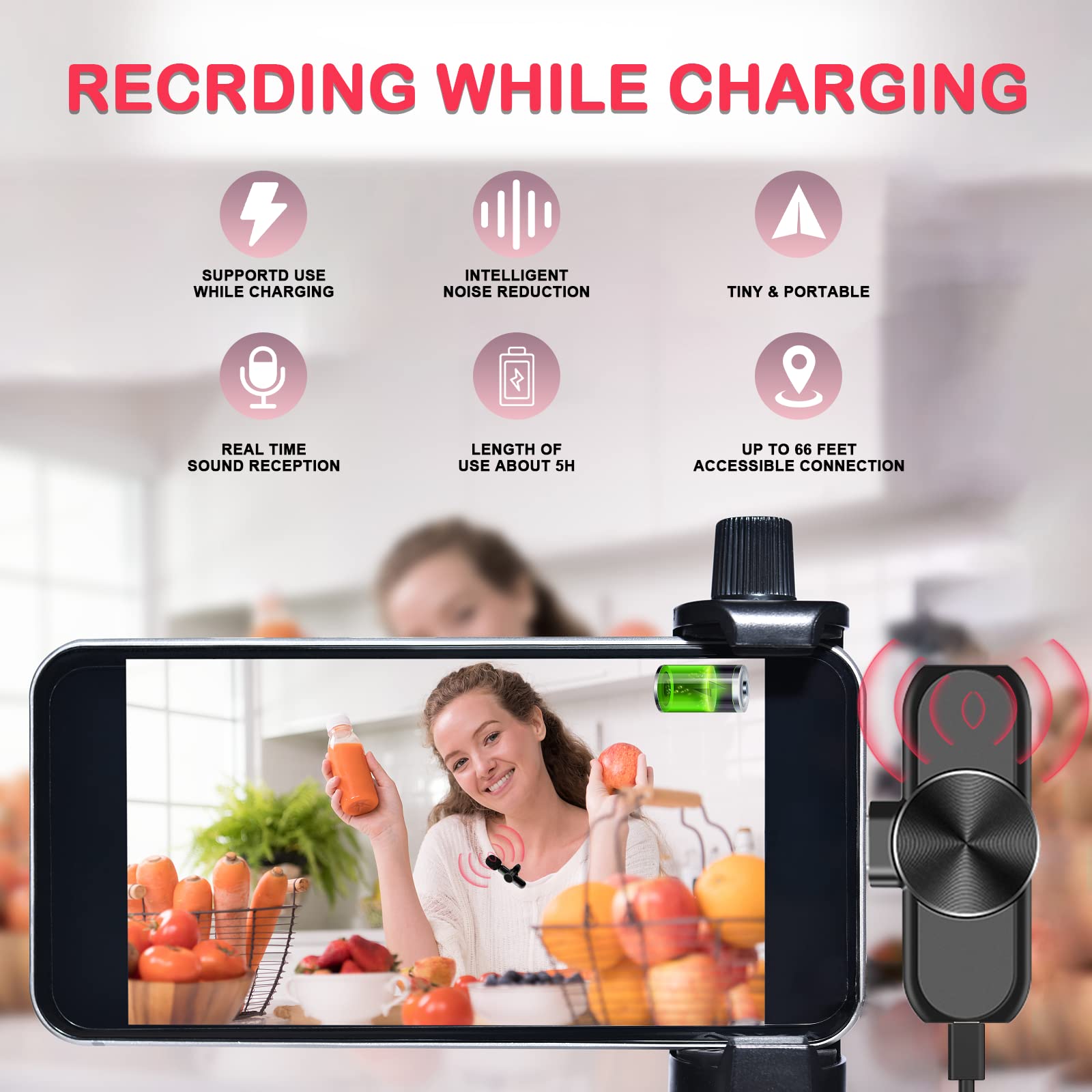 HIKATOP Wireless Lavalier Microphone for iPhone, Android, PC, Lapel Microphone System, Clip on Mics for Video Recording, Vlogging, Streaming