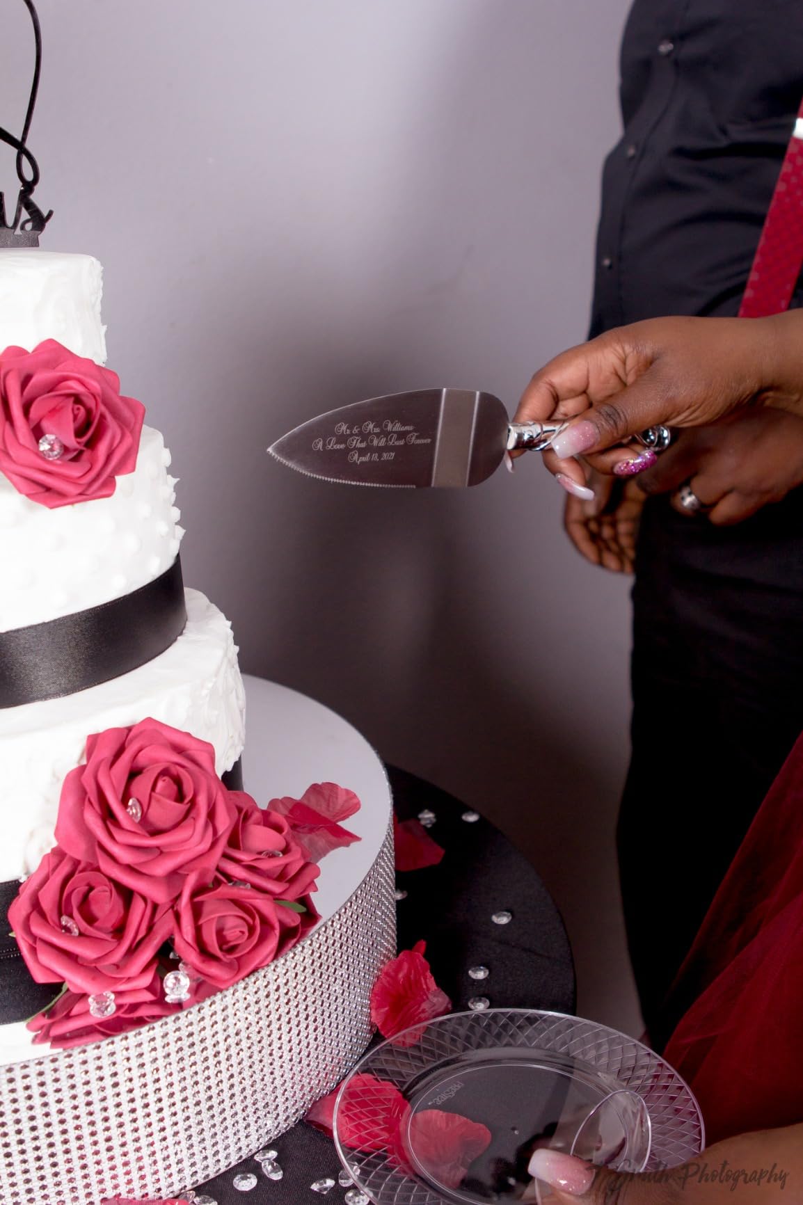 Gifts Infinity® Personalized Wedding Interlock Silver Cake Knife and Server Set Free Engraving (2541) - Valentine's Day Gift