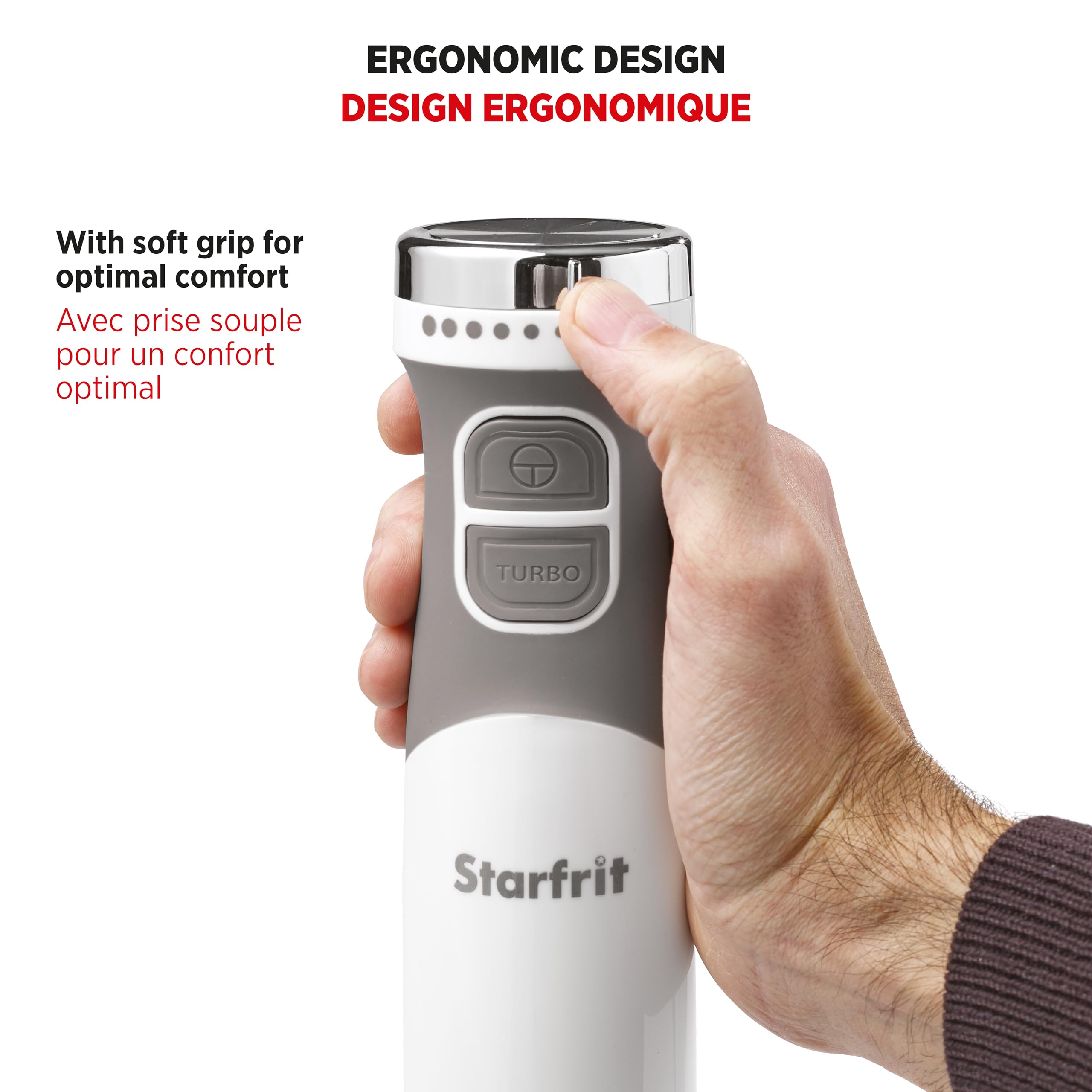 Starfrit 024221-002-0000 250-Watt 4-in-1 Hand Blender Small Kitchen Appliance, Regular Sized, white