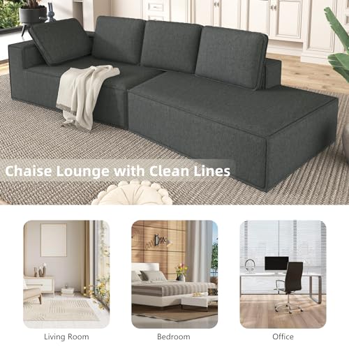 WOODRK 125.2'' Indoor Lounge Modular Sectional Sofa, Modern Upholstered Oversized Cloud Couch with Chaise Lounge, Comfy Chenille Fabric Curved Couches, for Living Room, Bedroom, Apartment, Gray