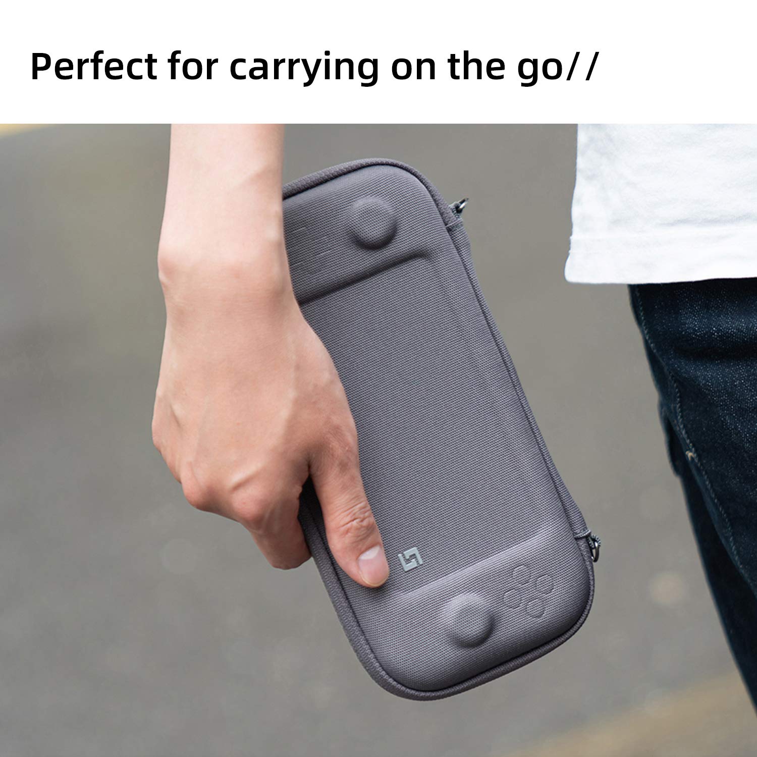 GeekShare Slim Carry Case Compatible with Nintendo Switch Lite, Protective Portable Carrying Case with Removable Hand Strap,Travel Storage Hard Shell with 8 Game Cartridges (Gray)