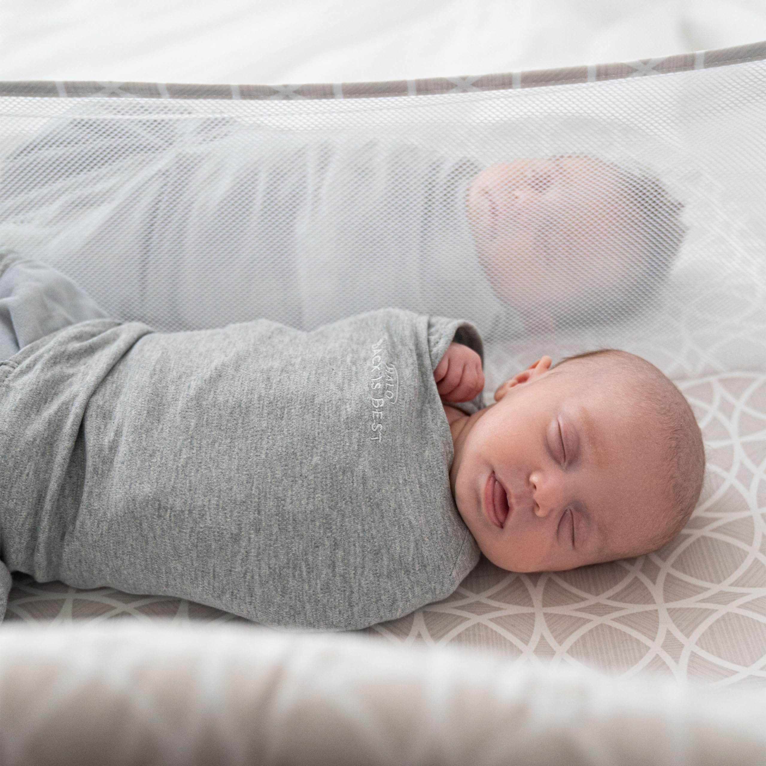 HALO BassiNest Twin Sleeper, Bedside Double Bassinet, Adjustable, Soothing Center with, Vibration, Soothing Sounds and Lullabies β Premiere Series, Sand Circle