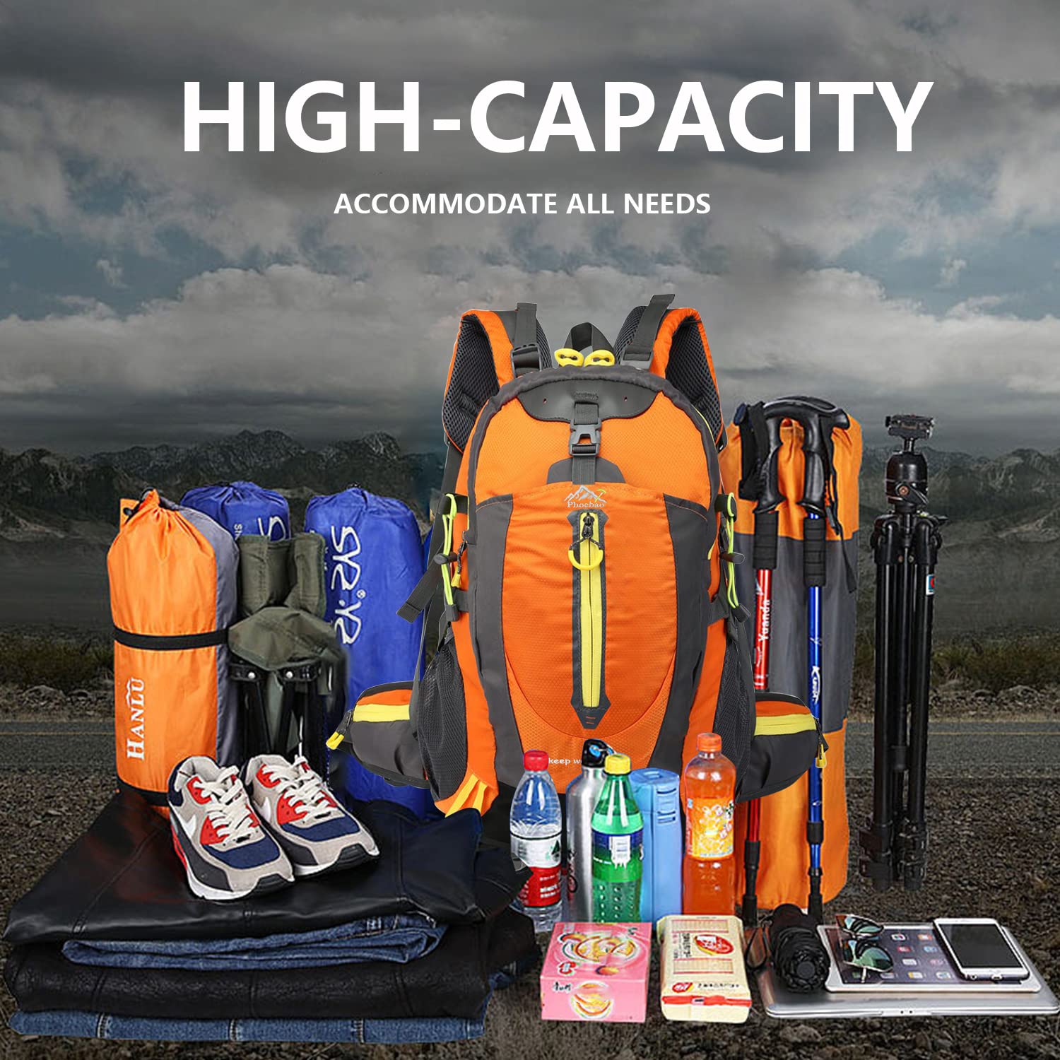 Hiking Backpack 40L Large Capacity Camping Backpack Well-ventilated Hiking Bag Multiple Pocket Hiking Daypack Ultralight Washable Lightweight Backpack for Hiking Camping Travelling Fishing Hiking Pack