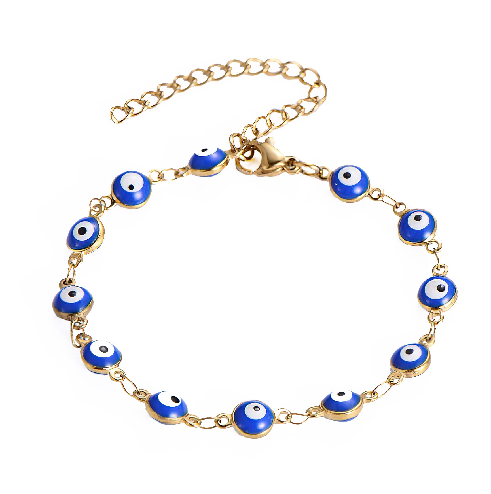 fremskre Evil Eye Bracelets Unique Mini Gold Plated Bracelet for Women - Blue