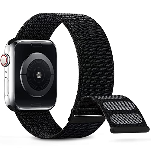 Nylon Sport Band Compatible with Apple Watch Band 38mm 40mm 41mm 42mm 44mm 45mm, Adjustable Breathable Women Men Braided Strap Compatible for iWatch Series 9/8/7/6/5/4/3/2 SE Dark Black A