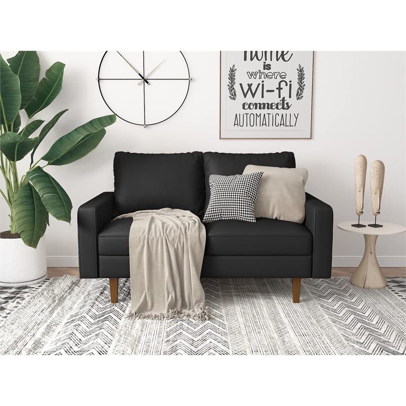 Kingway Furniture Aneley Faux Leather Living Room Loveseat in Black