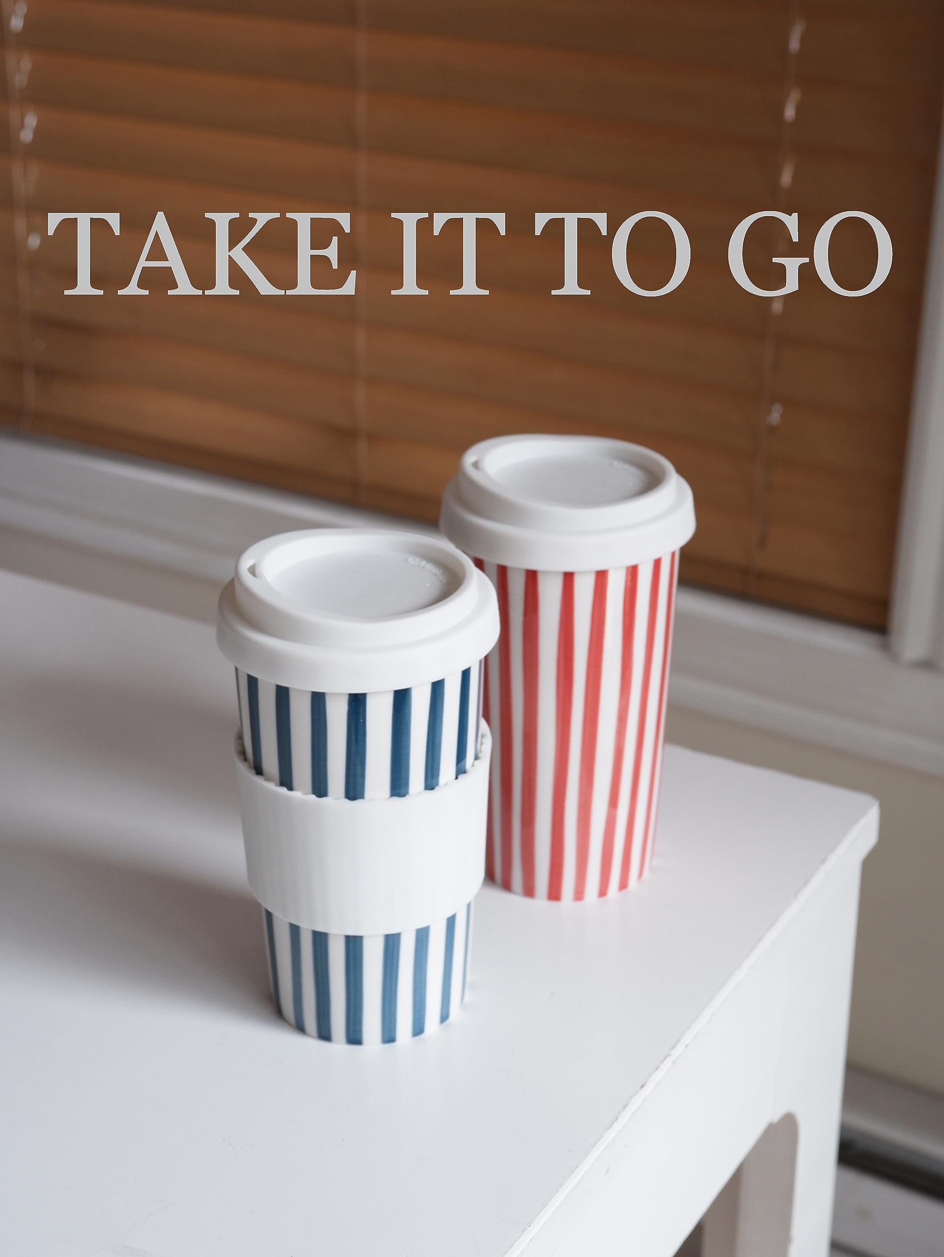GIROFLIER Millie Ceramic Travel Mug, 12 oz, Blue, Reusable Coffee Cup with Lid, Microwave and Dishwasher Safe