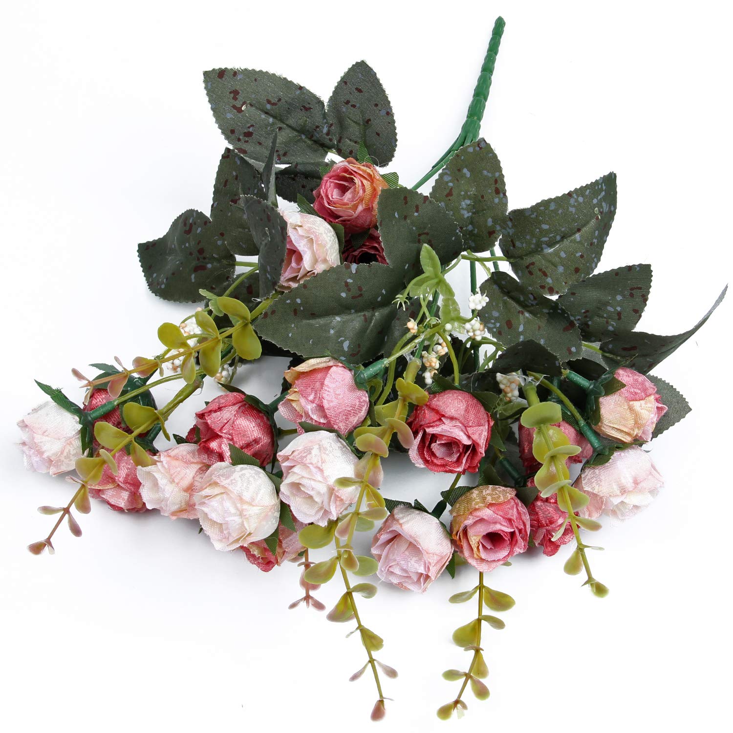 Flojery 21 Heads Silk Rose Bouquet Artificial Flowers Mini Rose for DIY Wedding Bouquets Centerpieces Bridal Shower Party Home Decorations,Pack of 4 (Pink)