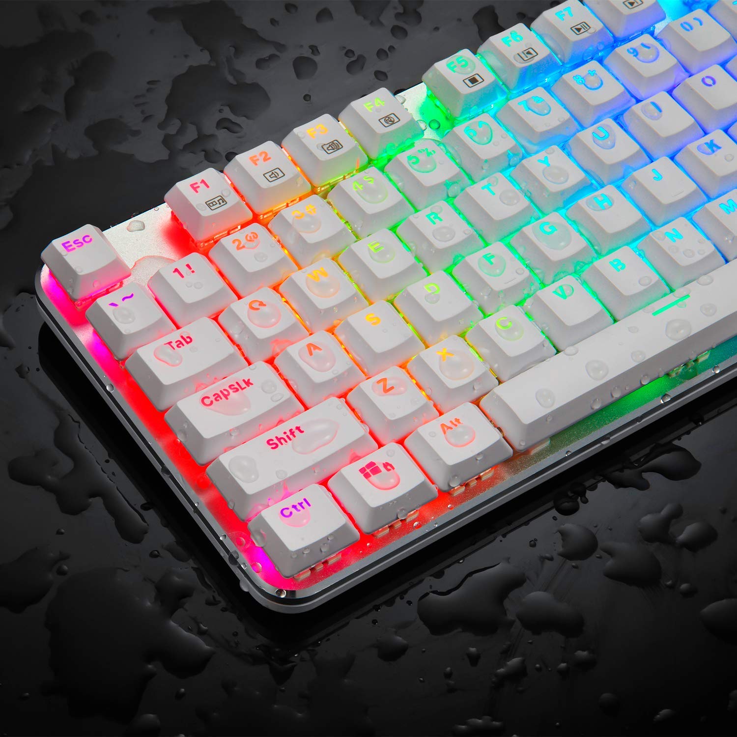 EagleTec KG061-BR RGB Backlit Mechanical Gaming Keyboard Low Profile Mechanical Gamers Keyboard 87 Key Metal Mechanical Computer USB Gaming Keyboard for PC (WHITE VERSION)
