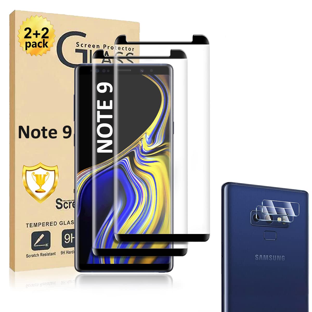 Micger Galaxy Note 9 Screen Protector 【2+2 Pack】 With Camera Lens Protector 3D Glass Curved Full Coverage 9H Hardness Tempered Glass Screen Protector for Samsung Galaxy Note 9