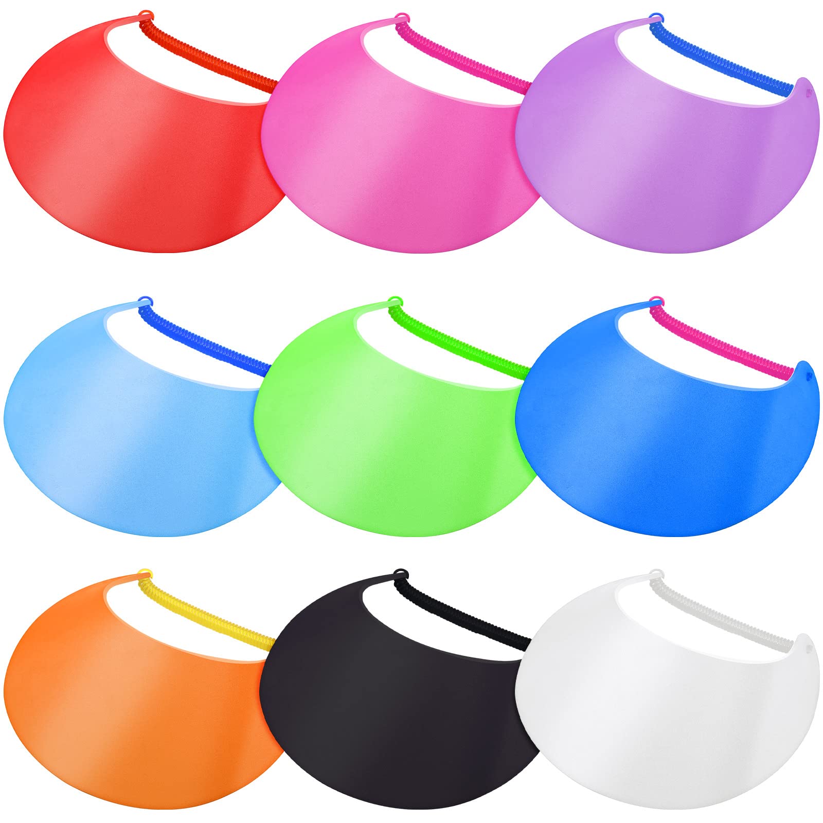 Hanaive 9 Pieces Foam Sun Visors for Women Solid Sun Visor Hat with String Adjustable Soft Visors Assorted Color Tennis Visor for Beach, Kids' Arts and Crafts Project