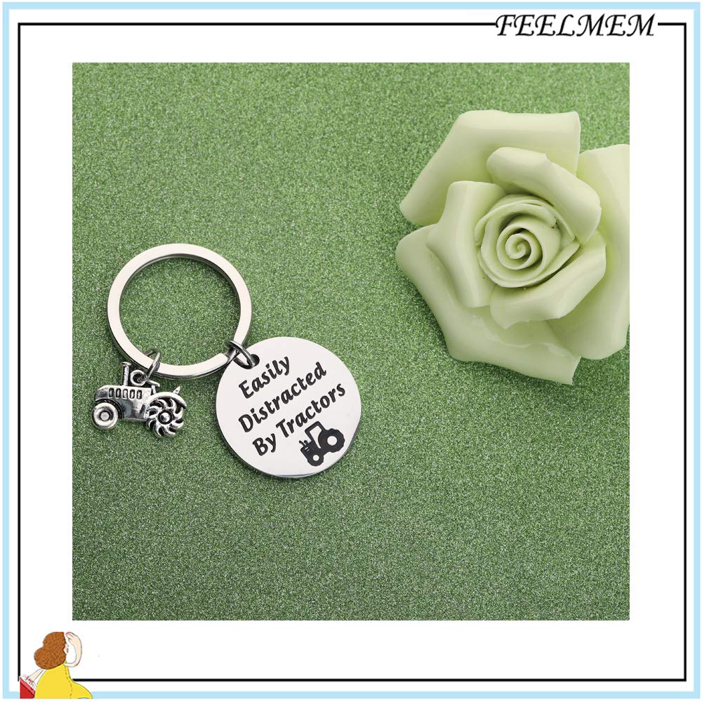 FEELMEM Funny Farm Tractor Gift Tractor Lover Gift Easily Distracted by Tractors Keychain Farmer Gift