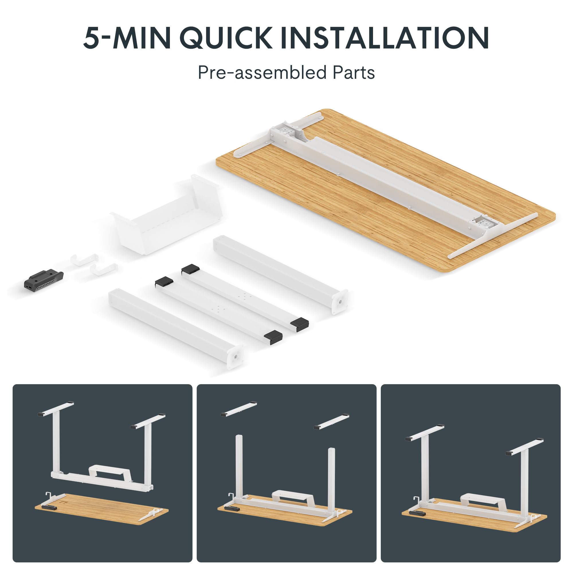 FLEXISPOT Quick Install Standing Desk EC9 Electric Height Adjustable Desk for Home Office 48 x 24 Inches Sit Stand Desk Whole-Piece Desk Board VICI(White Frame + 48" White Top)