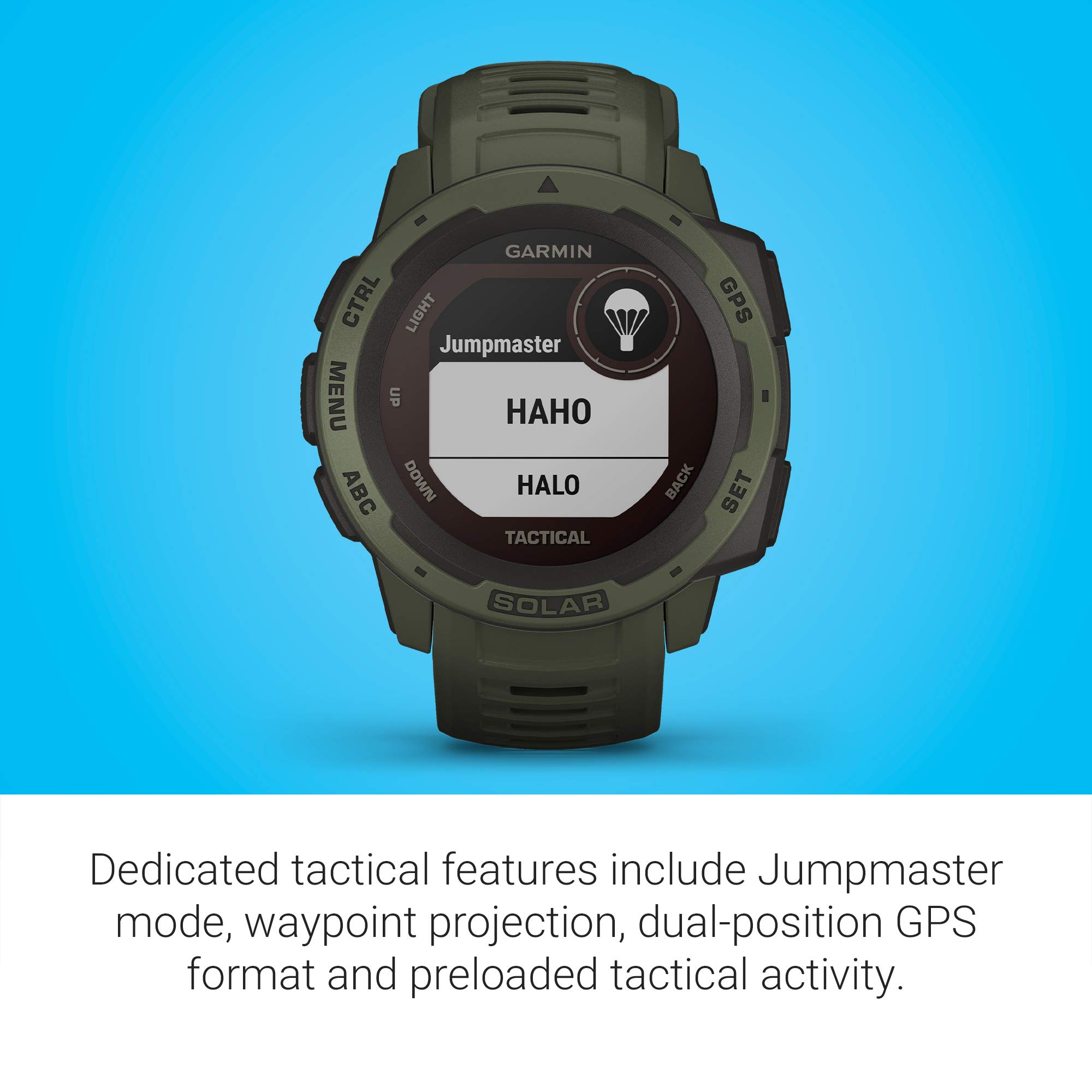 Garmin Instinct, Rugged Outdoor Smartwatch with Solar Charging Capabilities and Tactical Features, Built-in Sports Apps and Health Monitoring, Moss Green