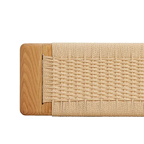 Tennozu Woven Bench, 32" L FAS Grade 100% Solid Oak Wood Dining Room Bench w/Rustic, Hand Woven Design, Firm Mortise & Tenon Structure, Long Bench for Dining Room/Entryway/Bedroom, White (Beige)
