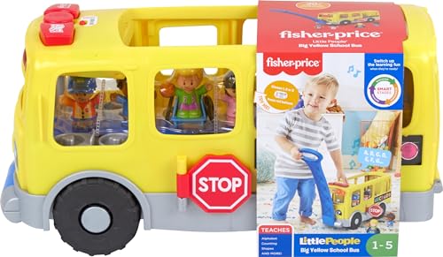 Fisher-Price Little People Toddler Learning Toy Big Yellow School Bus with Lights Sounds & Smart Stages, 4 Figures, Ages 1+ Years