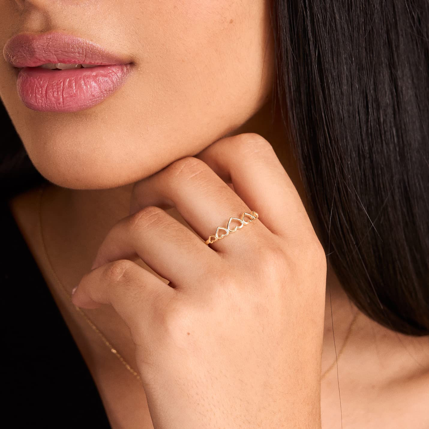 GELIN 14K Yellow Gold Open Heart Ring for Women - Size 7