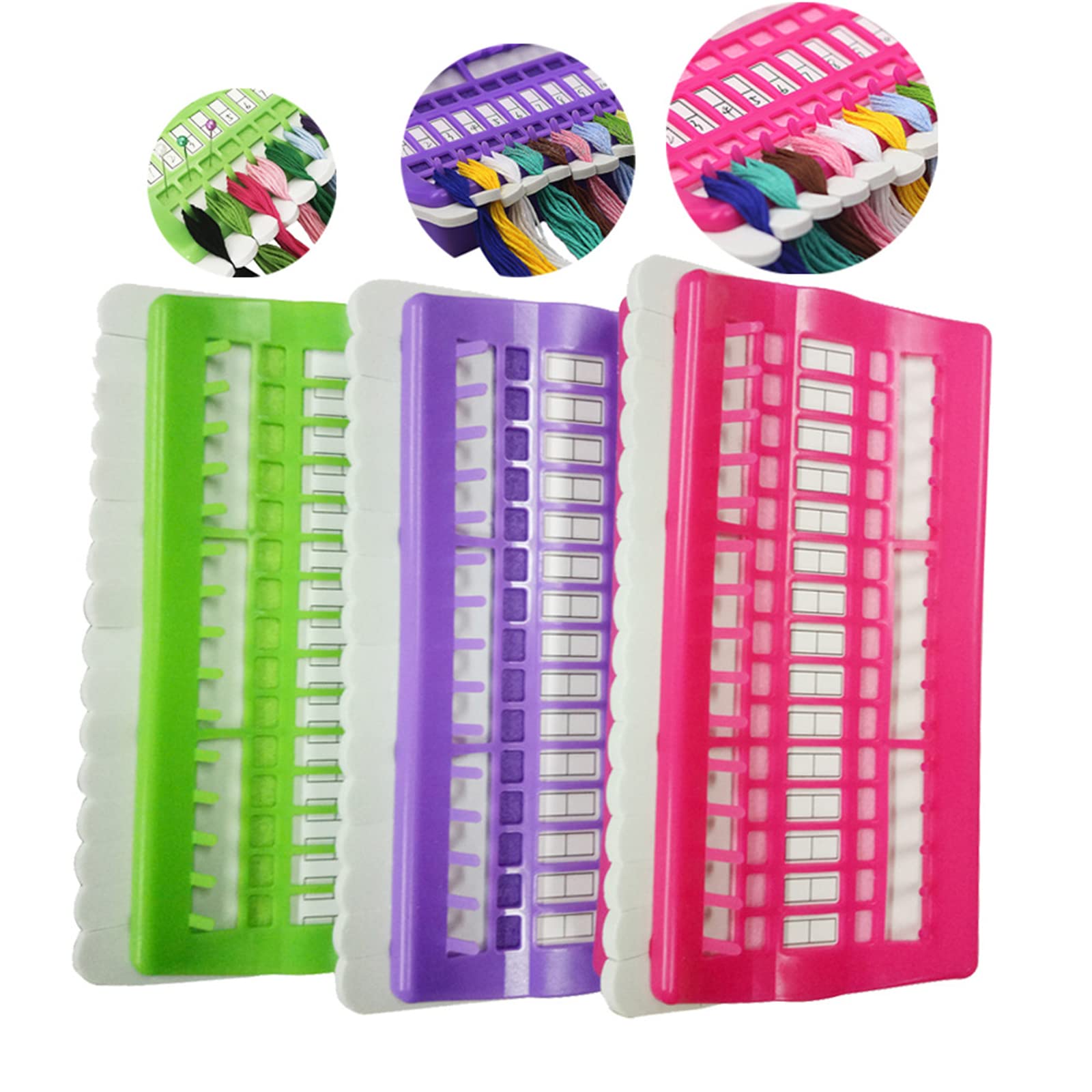 Yunnyp 50 Positions Embroidery Floss Organizer Shelf,Thread Organizers for Cross Stitch Embroidery Kit Tools Sewing Needle Holder Kit with 4Pcs Blank Replaceable Project Cards