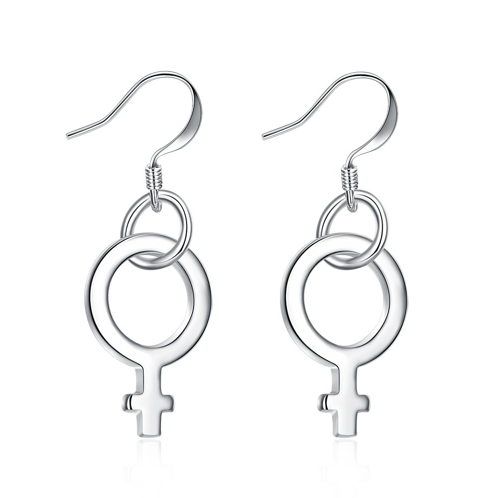 Feminist Silver Earrings for Women Fashion Female Symbol Creative Dangle Hypoallergenic Earrings for Girls
