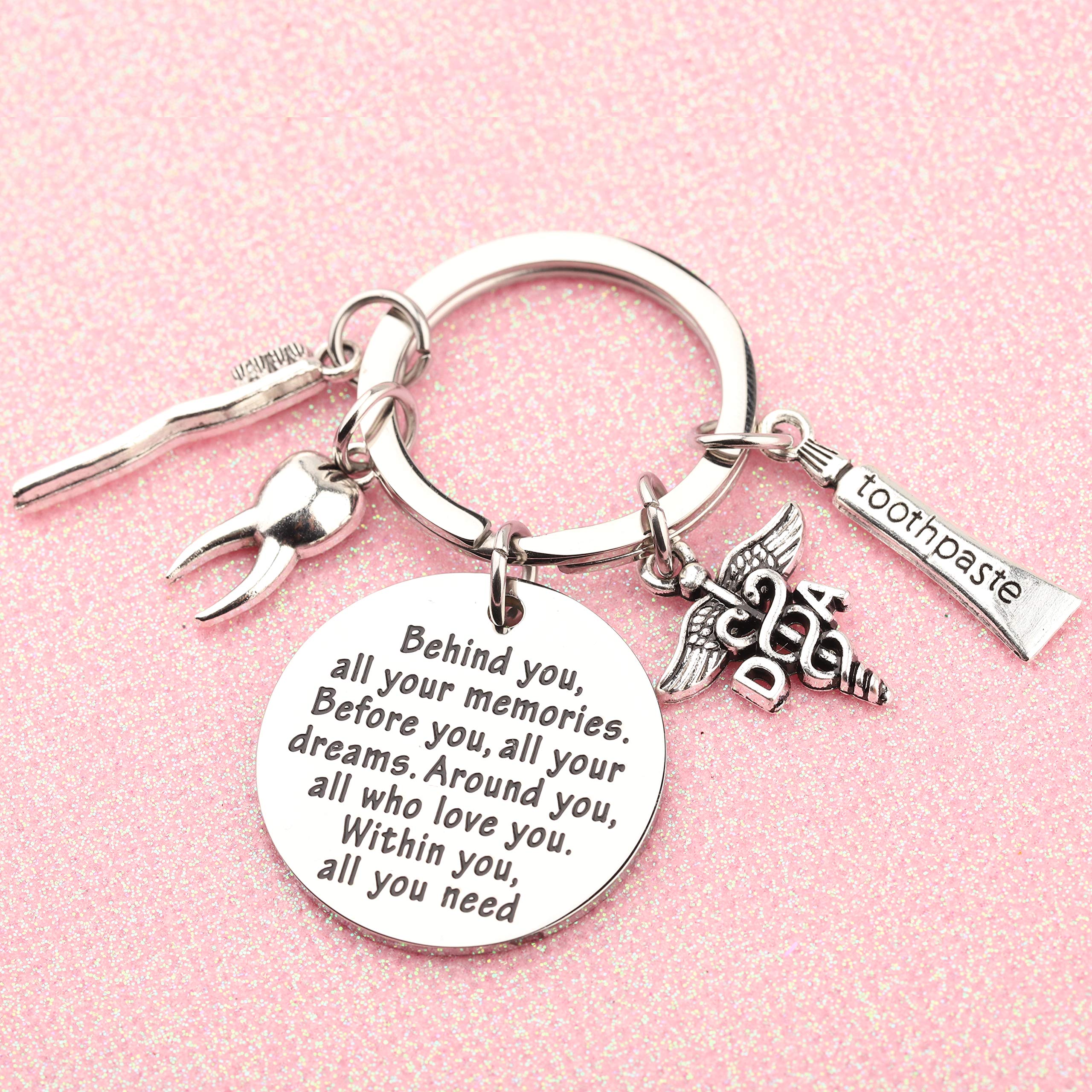 FEELMEM Dental Assistant Keychain Future Dentist Gift DA Graduation Gift Behind You All Memories Before You All Your Dream Inspirational Gift for Her (Assistant Keychain)