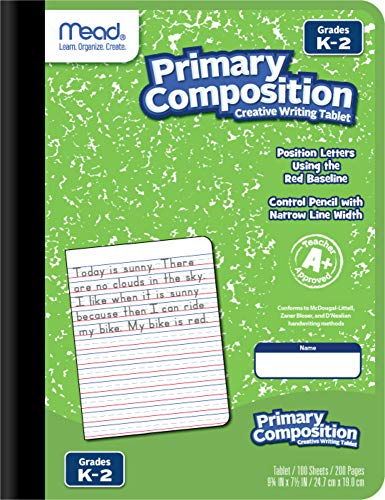 Mead Primary Composition Notebook K-2, 6 Pack Primary Ruled Composition Book, Color May Vary, Grades K-2 Writing Dotted Lined Notebook, 100 Sheets (200 Pages) 489902ELG