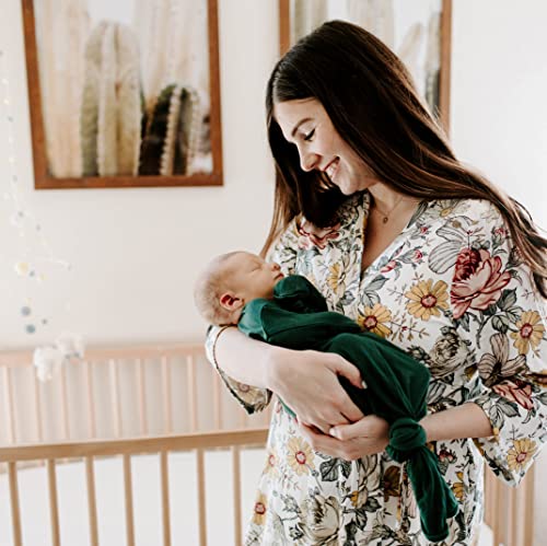 Milkmaid Goods Baby Swaddle Blanket & Matching Headwear Set, Newborn Receiving Blanket, Gender Neutral, Buttery Soft & Breathable Fabric, Large W/Extra Stretch for Easy Wrapping (Hat, Hunter)