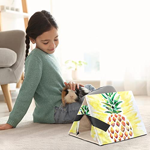 RATGDN Small Pet Hideout Watercolor Pineapple Hamster House Guinea Pig Playhouse for Dwarf Rabbits Hedgehogs Chinchillas