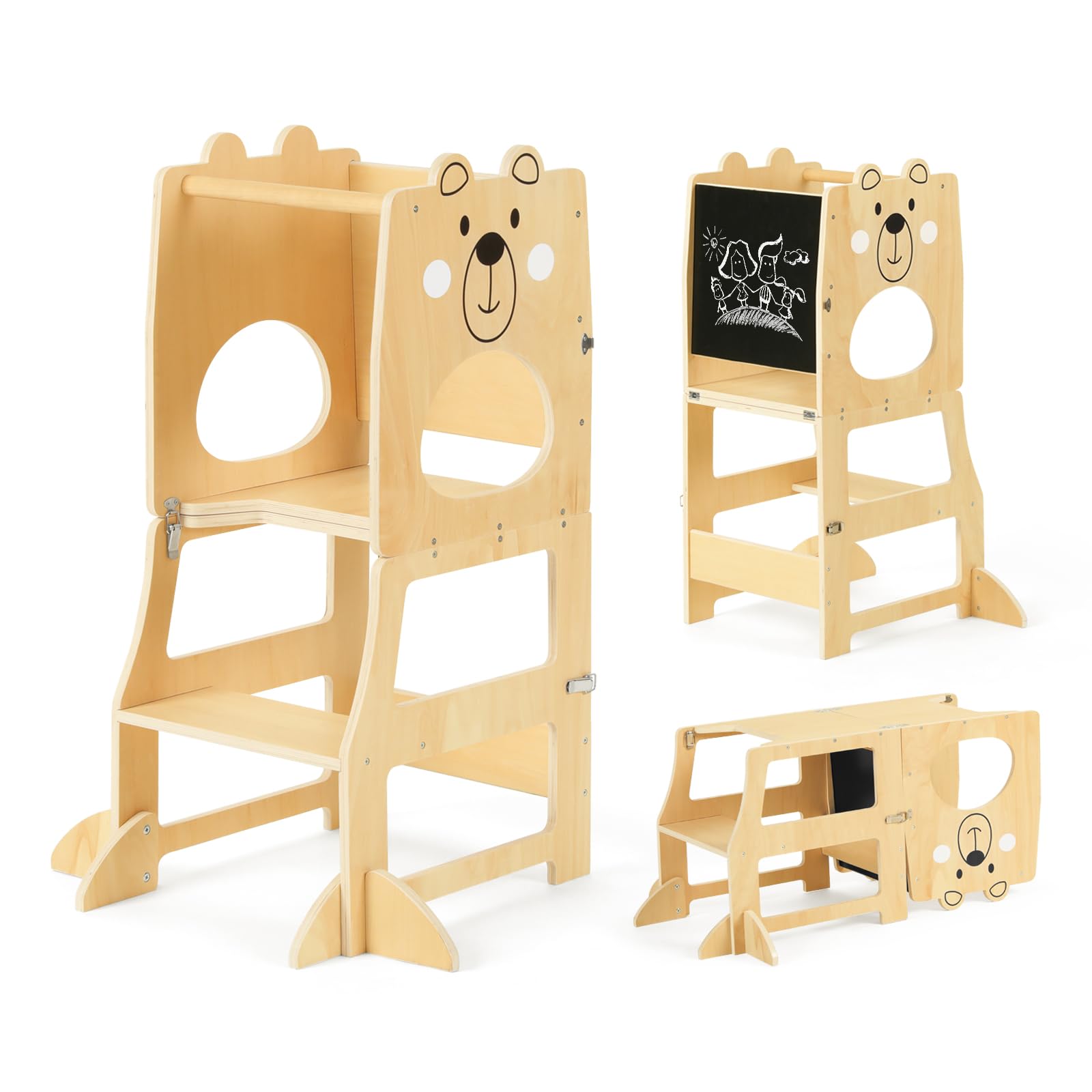 OOOK 3-in-1 Learning Kids Tower, Kitchen Stool for Toddlers Wtih Foldable Kids Tower, Kitchen Stool for Kids, Learning Kids Tower Suitable for Bathroom and Kitchen