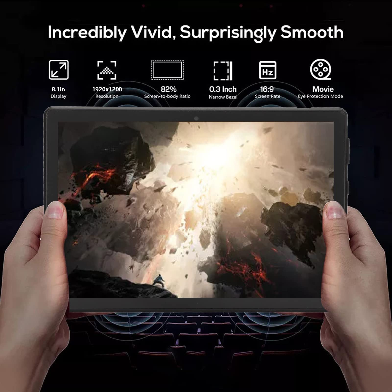 LBEC Tablet 8.1 Inch 6000mAh 4GB 64GB Black HD Tablet 1920x1200 for 12 Games (U.S. regulations)