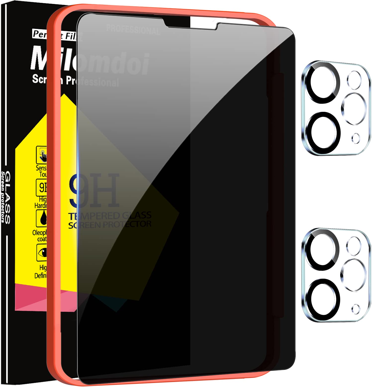 Milomdoi [1+2 Pack] for iPad Pro 12.9 Inch 2022/2021/2020/2018 (6th/5th/4th/3rd) Model Privacy Screen Protector Tempered Glass Accessories 1 Pack Privacy Screen+2 Pack Camera Lens Protector,Black