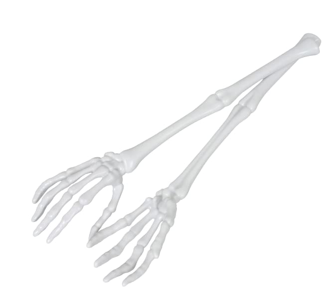 Halloween Fall Gothic Plastic White Skeleton Arm Hand Tongs (2) for Party Favors Classroom Office Home Kitchen Salad Servers