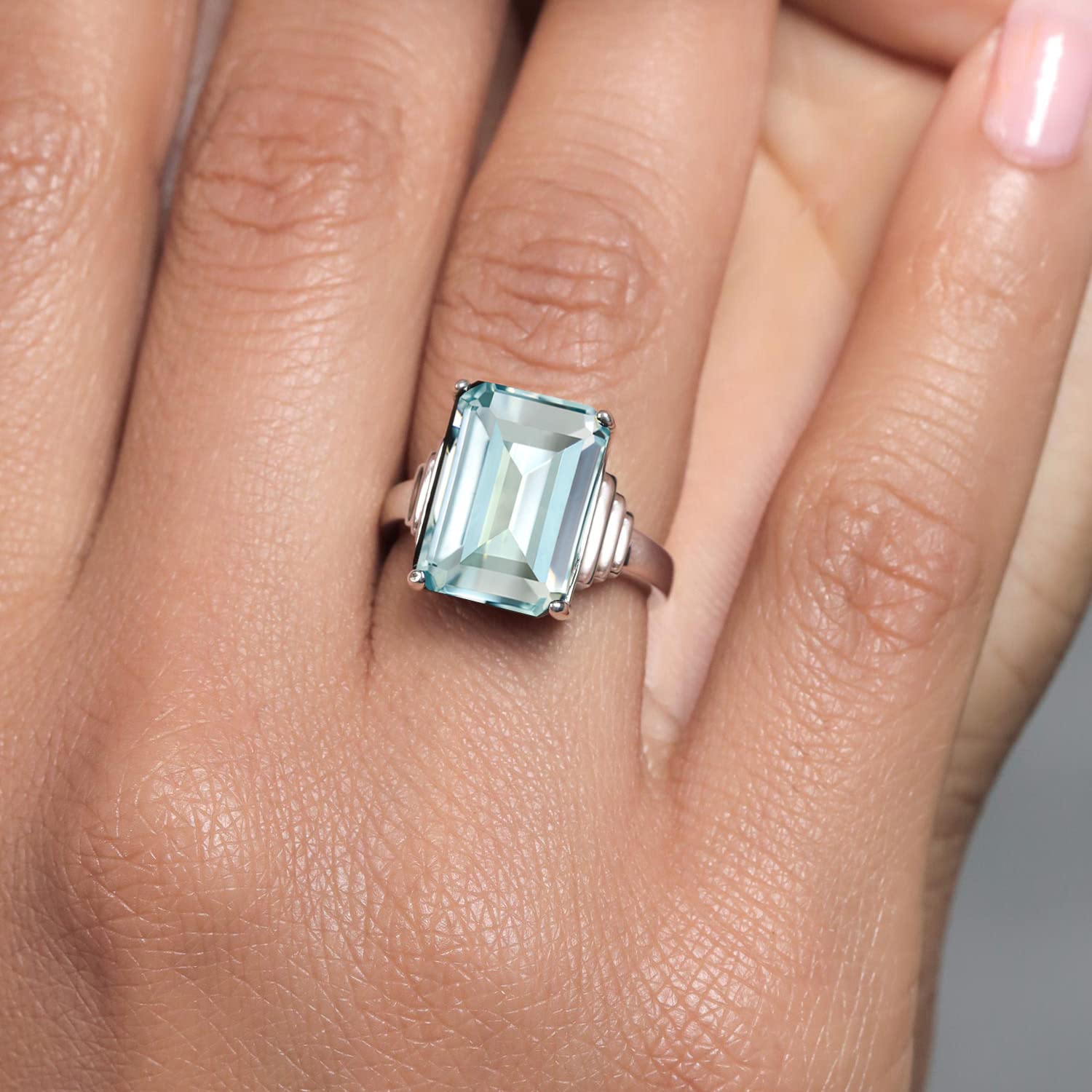 Gem Stone King 925 Sterling Silver Gemstone Birthstone Solitaire Engagement Ring | Emerald Cut 14X10MM Ring For Women | Available In Size 5, 6, 7, 8, 9