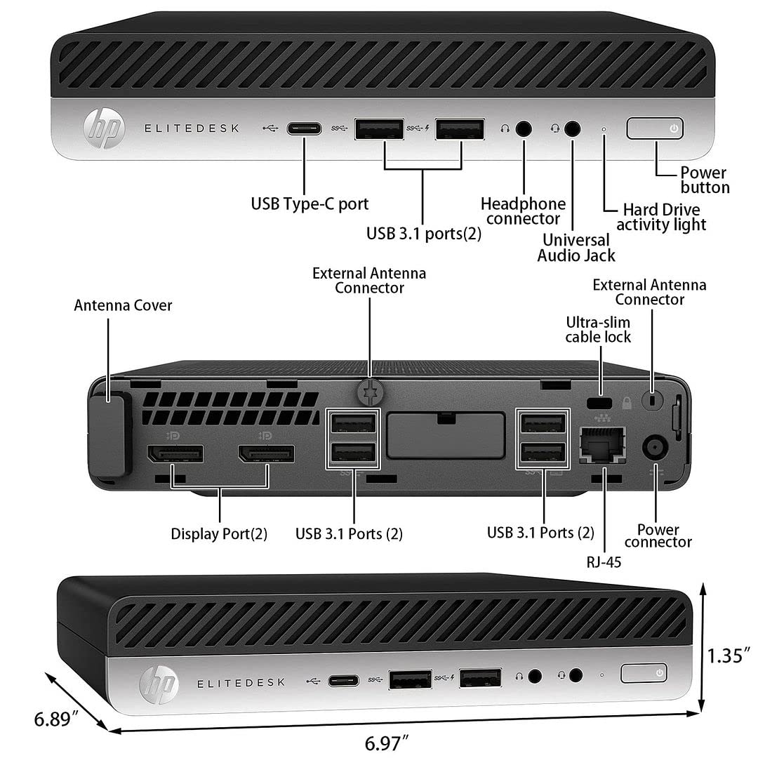 HP Micro PC EliteDesk 800 G4 Windows 11 Tiny Desktop,i5 Hexa-Core Mini Business Computers 16GB Ram 1TB NVMe M.2 SSD,WiFi,BT,HDMI,DP,USB-C,4K Support,Wireless K&M + TJJ Mouse PAD(Renewed)