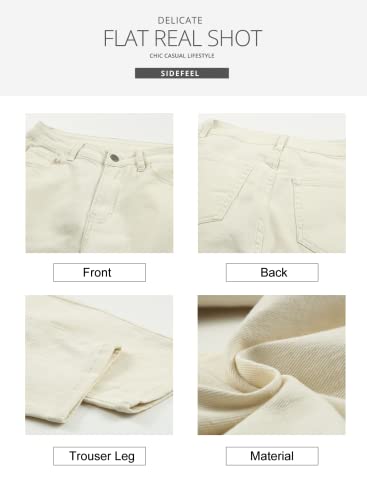 Sidefeel Womens High Waist Mom Jeans Crop Stretch Loose Fit Denim Pants US10 White