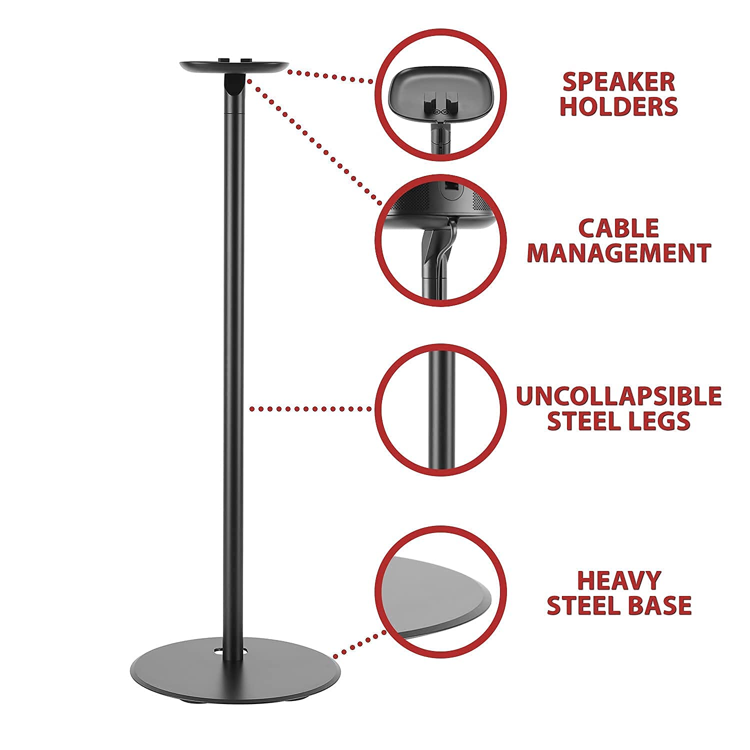 Eximus Fixed Height Speaker Floor Stand for Sonos One and Sonos One SL and Sonos Play:1 - Cable Management Built In - Easy Assembly - Gloss Black Finish
