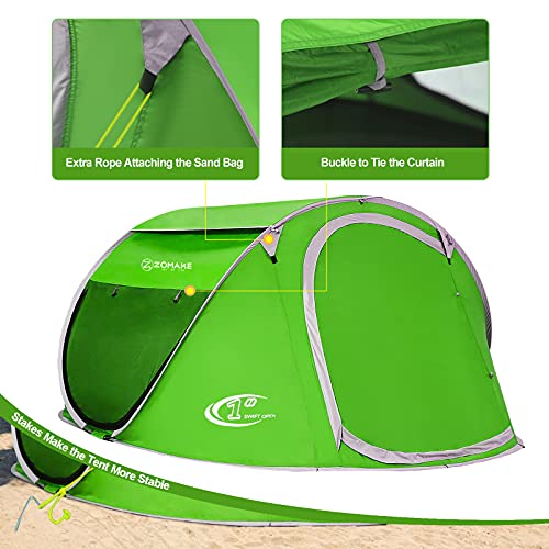Easy Pop Up Tent 4 Person Waterproof - Pop-Up Camping Tents Automatic Tent Throw Pop Up Instant Flip Pop Tent for Camping,by ZOAMKE(Green)