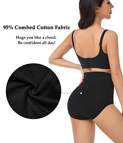 wirarpa Women's Underwear Cotton Super High Waisted Briefs Stretch Full Coverage Panties 4 Pack Black Small