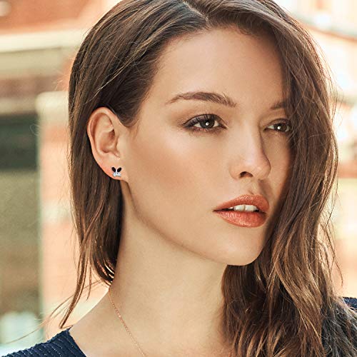 Gem Stone King 925 Silver Marquise Red Garnet and White Created Sapphire Butterfly Earrings For Women (1.56 Cttw, Gemstone January Birthstone, Center Stone: 6X3MM, Small Stones: 3MM)