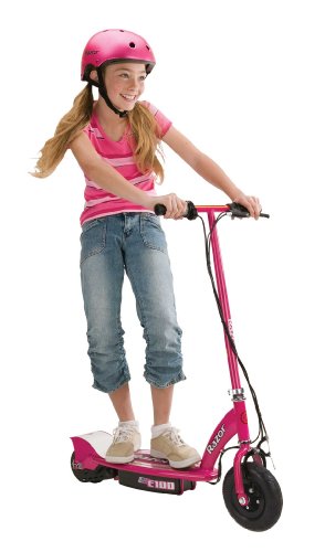 Razor 13111261 E100 Electric Scooter (Pink) & Power Core E100 Electric Scooter for Kids Ages 8+ - 100w Hub Motor, 8" Pneumatic Tire, Up to 11 mph and 60 min Ride Time, for Riders up to 120 lbs